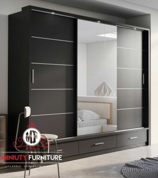 wardrobe minimalis modern pintu sleding kaca | Miniuty Furniture