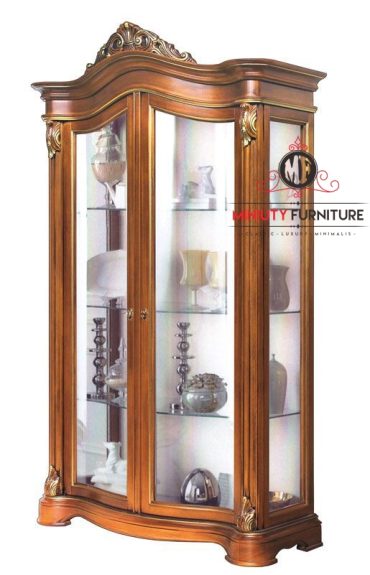 lemari hias model klasik teak wood rak kaca modern – MINIUTY FURNITURE