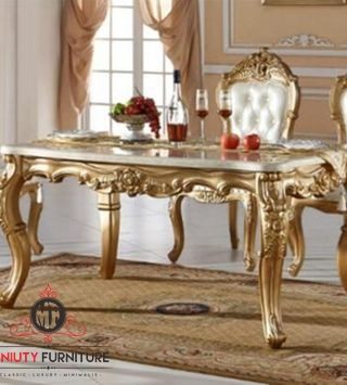 meja makan klasik duco gold 6 kursi modern – Miniuty Furniture