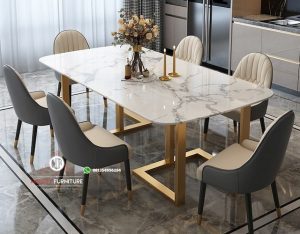 set dining table besi luxury marmer putih terbaru – MINIUTY FURNITURE